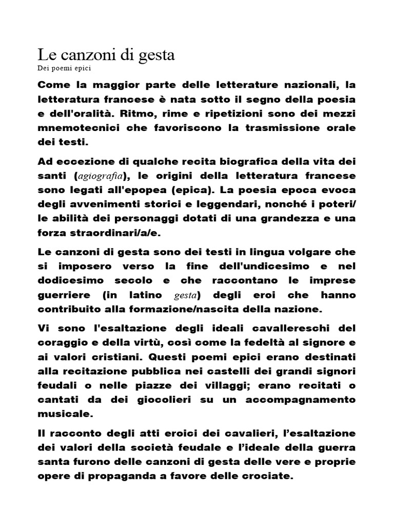 Le canzoni di gesta (1) | PDF