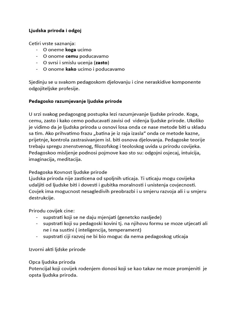 Ljudska Priroda I Odgoj | PDF