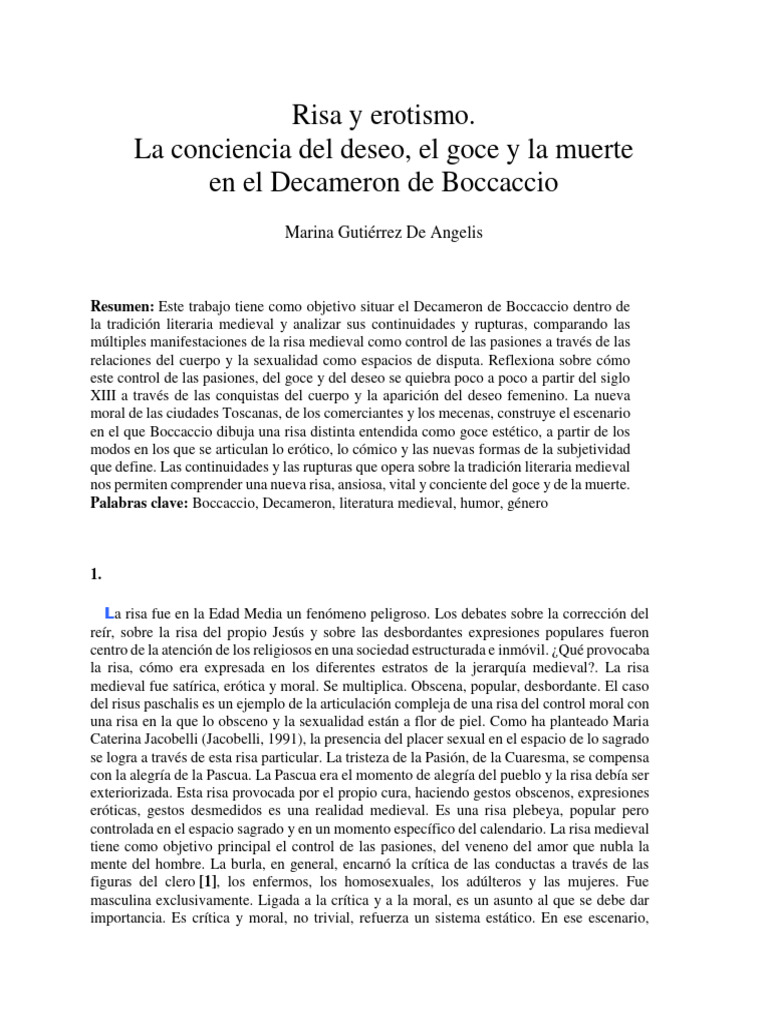 Risa y Erotismo (Marina G. de Angelis) | PDF | El decameron | La risa