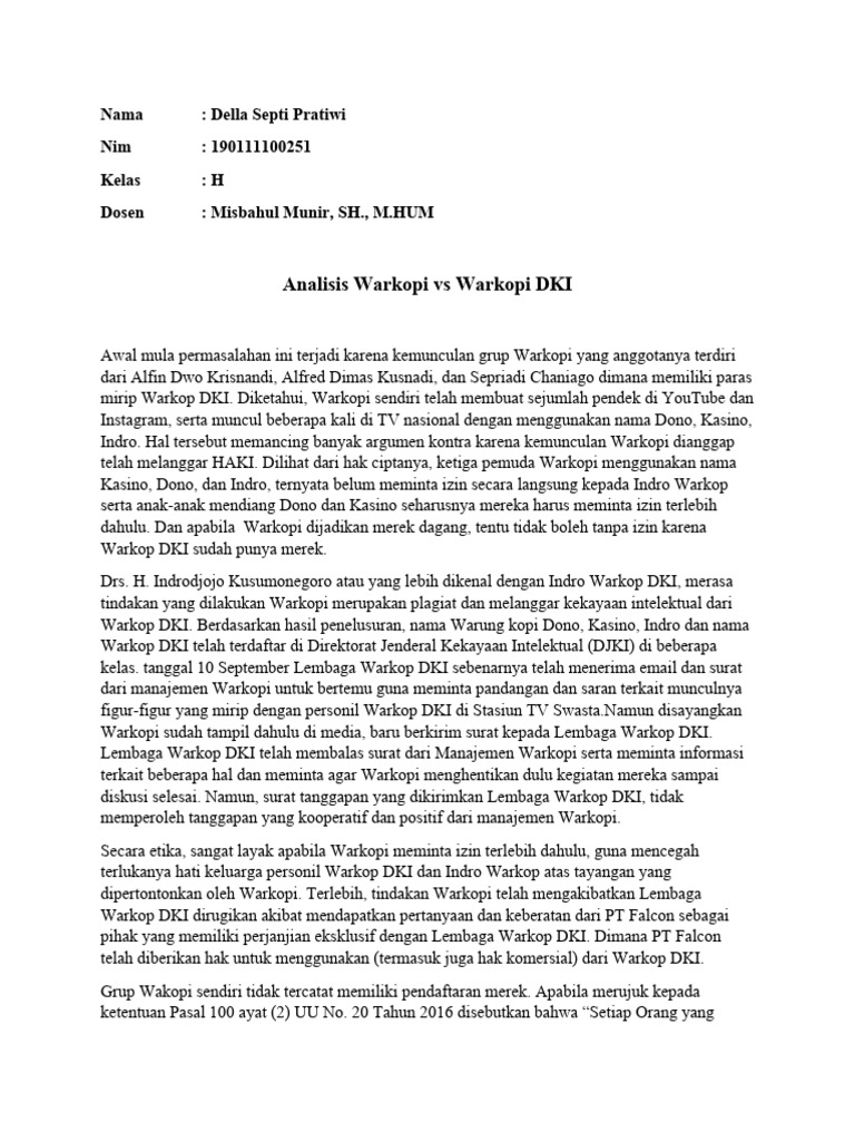 Sengketa HAKI Warkopi-Warkop DKI | PDF | Hukum