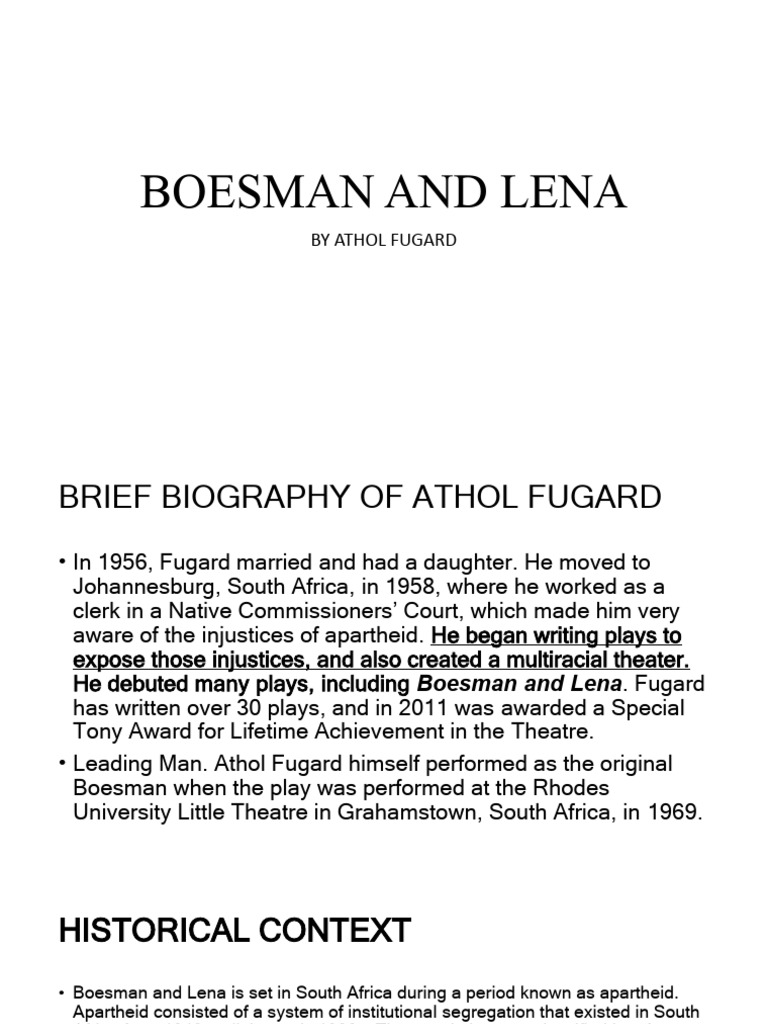 BOESMAN AND LENA Study Notes | PDF