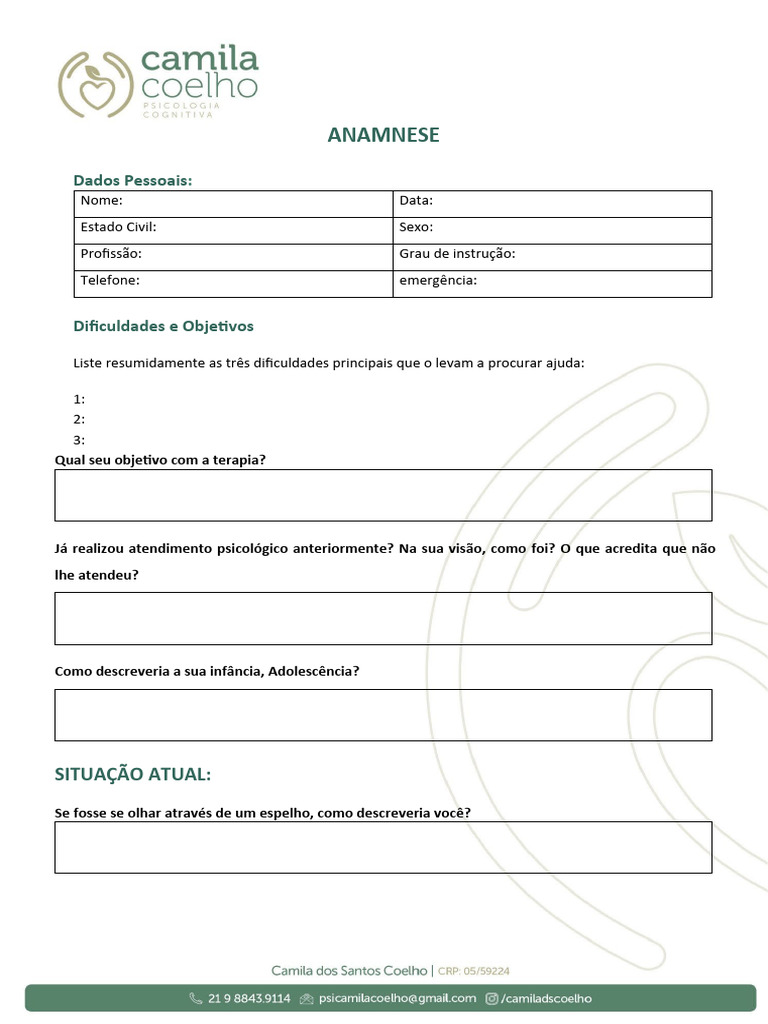 Anamnese Modelo - Imprimir | PDF | Experiência | Família