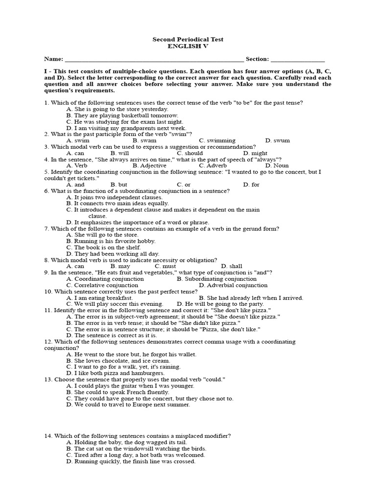 ENGLISH 5 2nd P.Test W - Answer Key | PDF | Narration | Verb