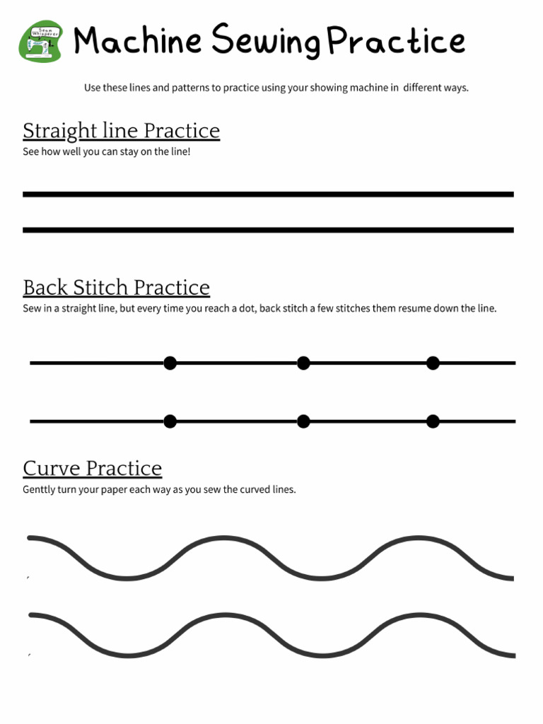 Machine Sewing Practice Sheet Printables | PDF