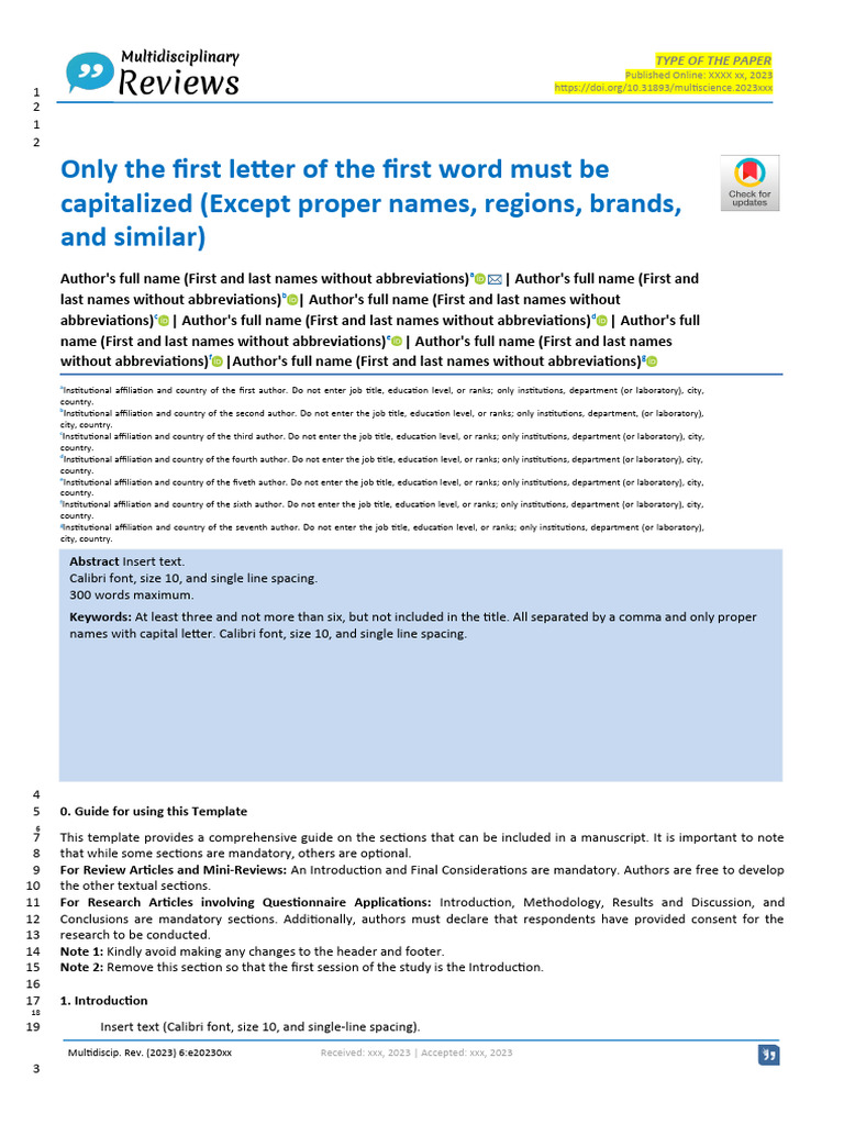MLA Template for Multidisciplinary Reviews | PDF | Citation | Science