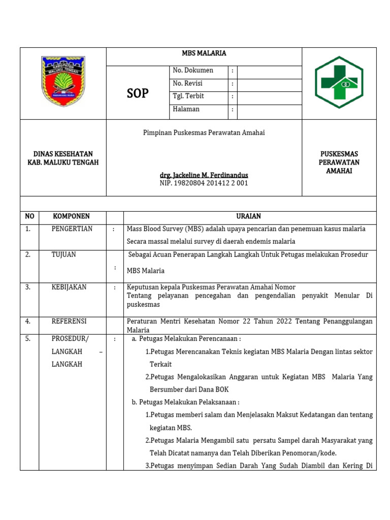 SOP MBS Malaria Puskesmas Amahai | PDF