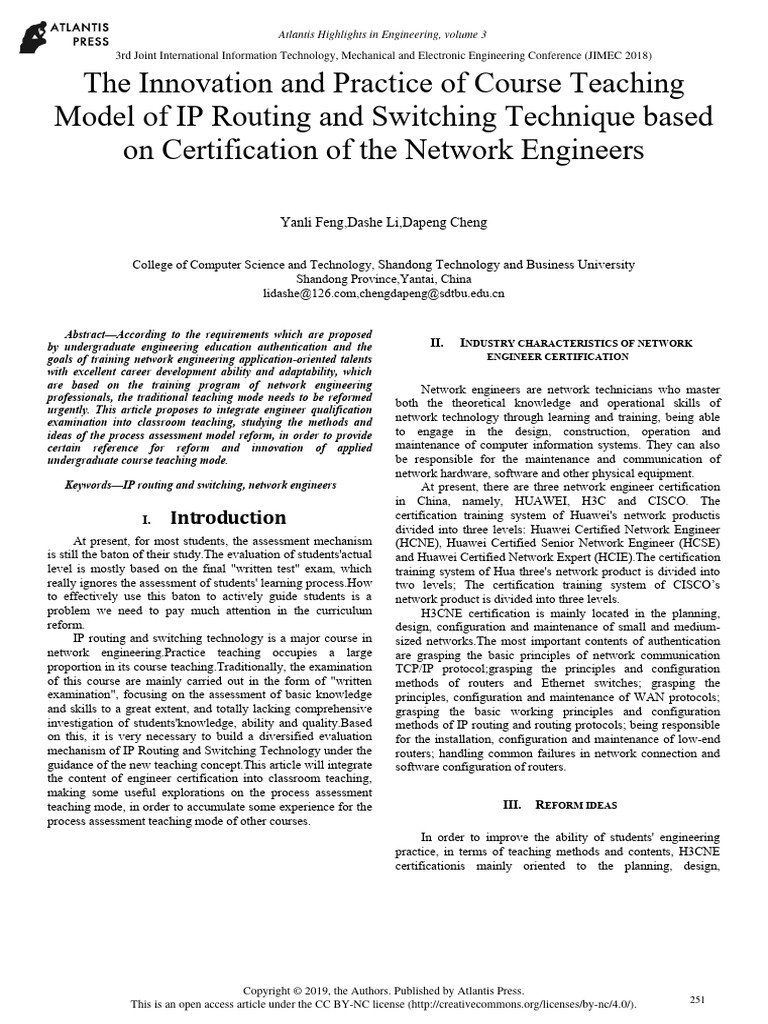 The Innovation and Practice of Course Teaching Model of IP Routing and Switching Technique Based ...
