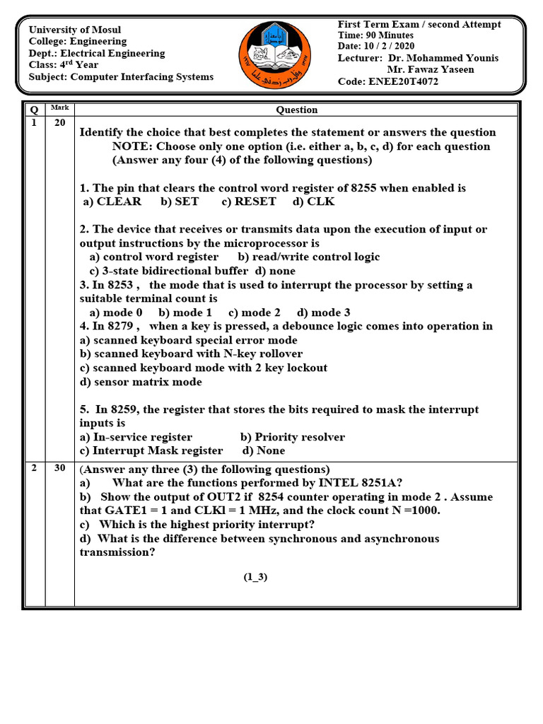 Microprocessor Interface Exam Questions | PDF | Computer Science | Computer Engineering