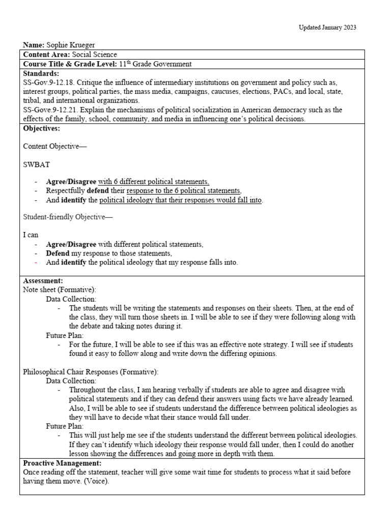 Philosophical Chairs Lesson Plan | PDF | Teachers | Ideologies