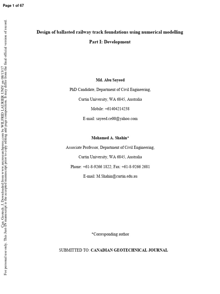 Design of Ballasted Railway Track Foundations Using Numerical Modelling ... Design of Ballasted Railway Track Foundations Using Numerical Modelling ...