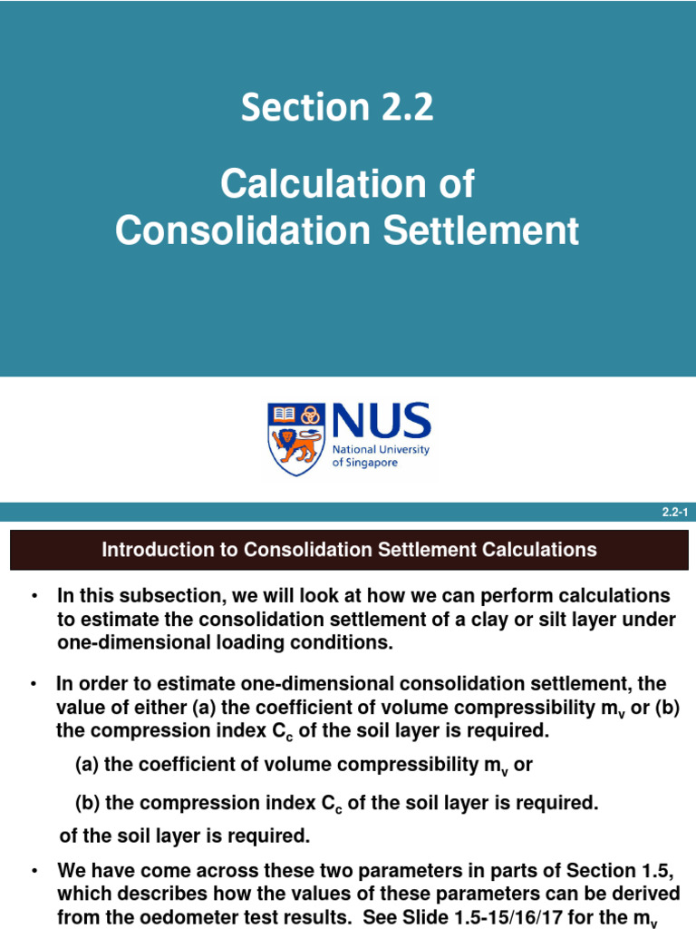 2.2 Calculation of Consolidation Settlement | PDF