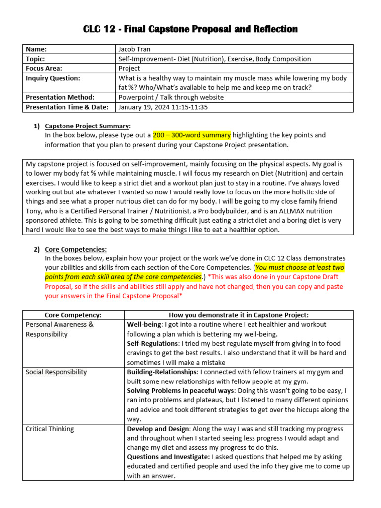 clc 12-combined final capstone proposal ref | PDF | Diet (Nutrition) | Diet & Nutrition