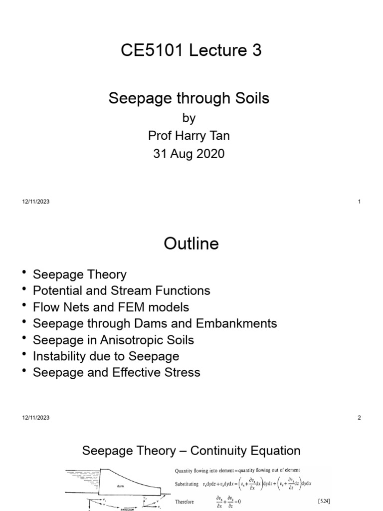 3-CE5101 Lecture 3 - Seepage Theory and Flow Nets (31 AUG 2021) | PDF ...