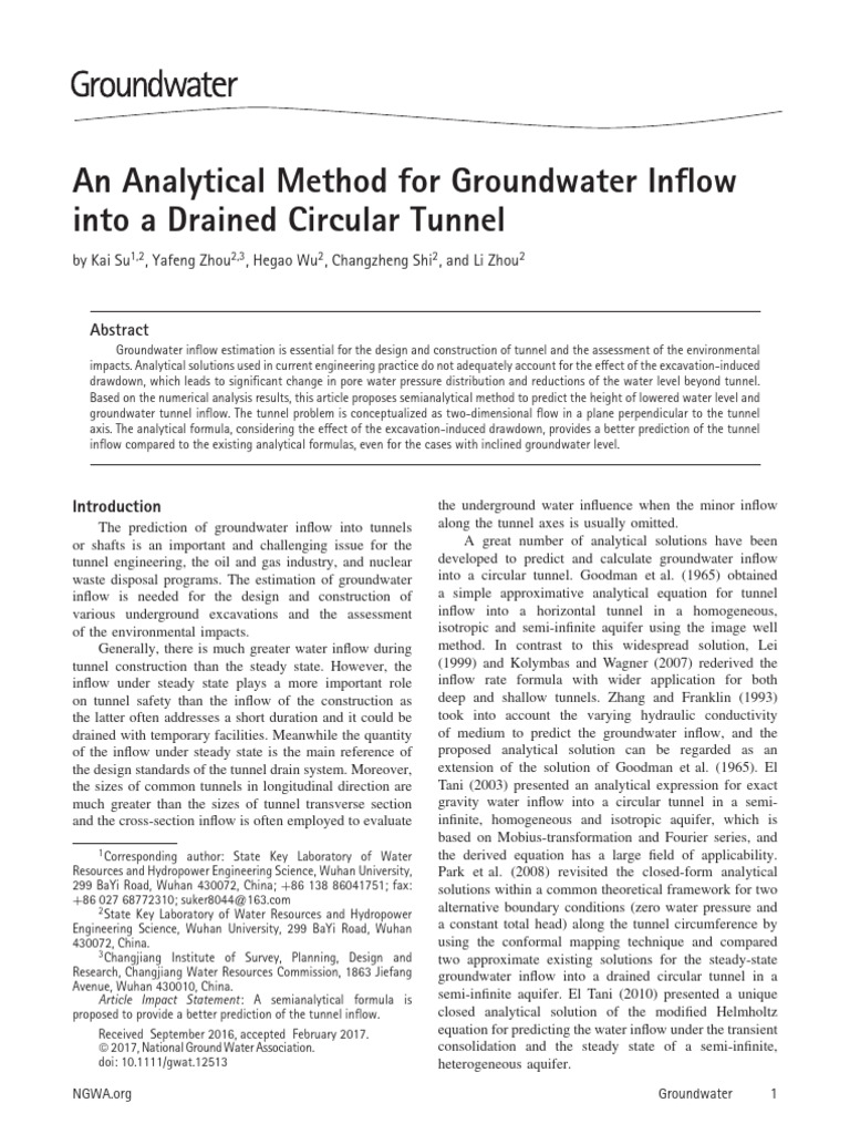 An Analytical Method For Groundwater Inflow | PDF