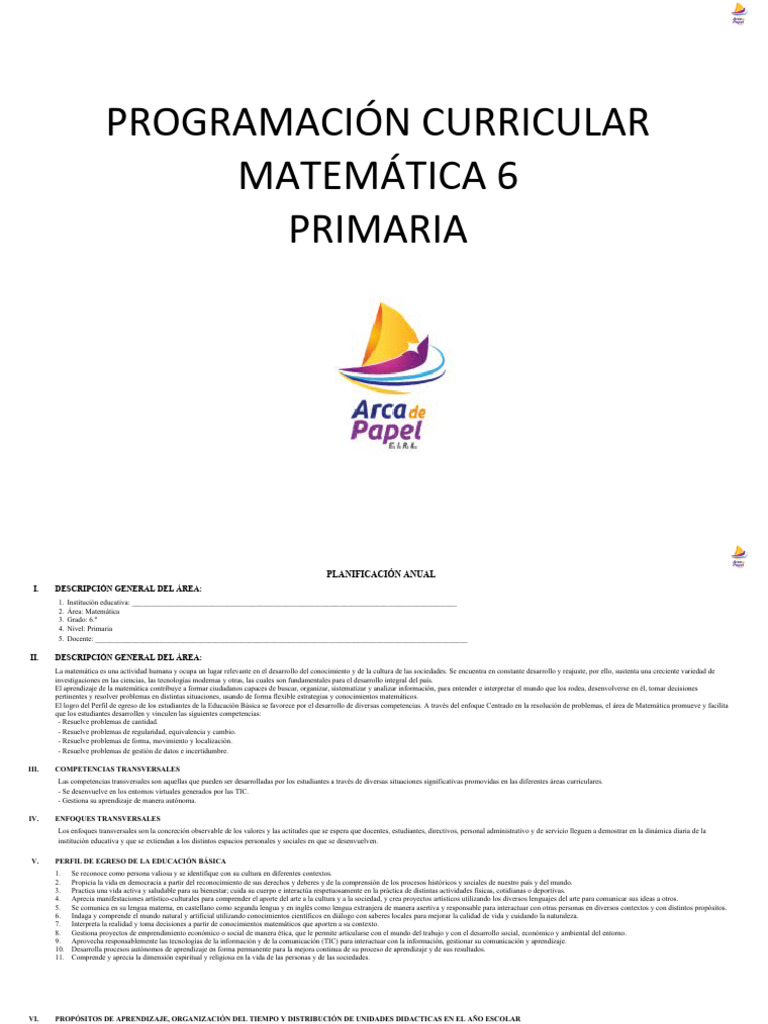 6to Grado - Programación Curricular - Primaria | PDF | Proposición | Números