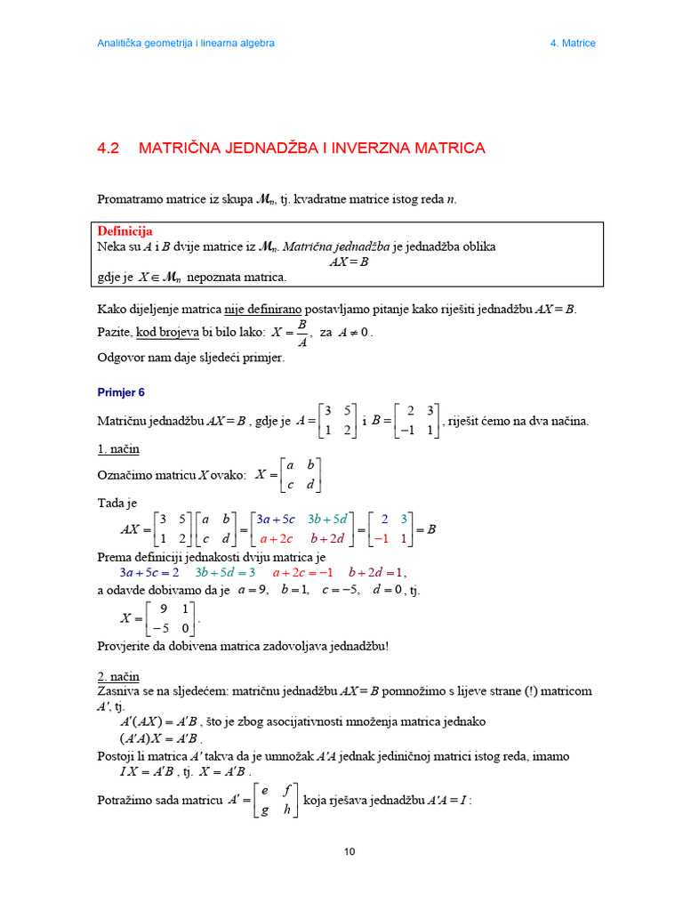 04 2 Matrice MatricneJednadzbe | PDF
