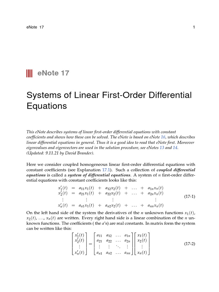 17 - Systems of Linear First-Order Differential Equations | Download ...