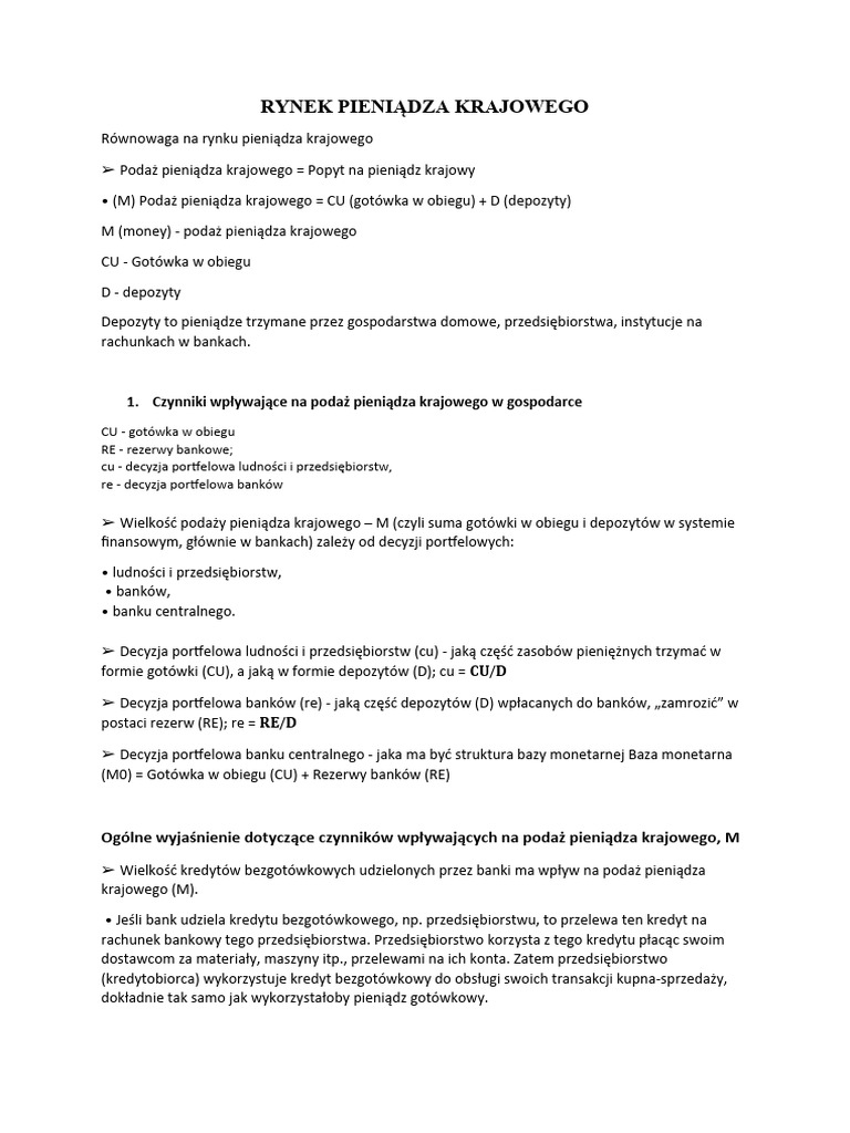 RYNEK PIENIĄDZA KRAJOWEGO - Wyk 3 | PDF