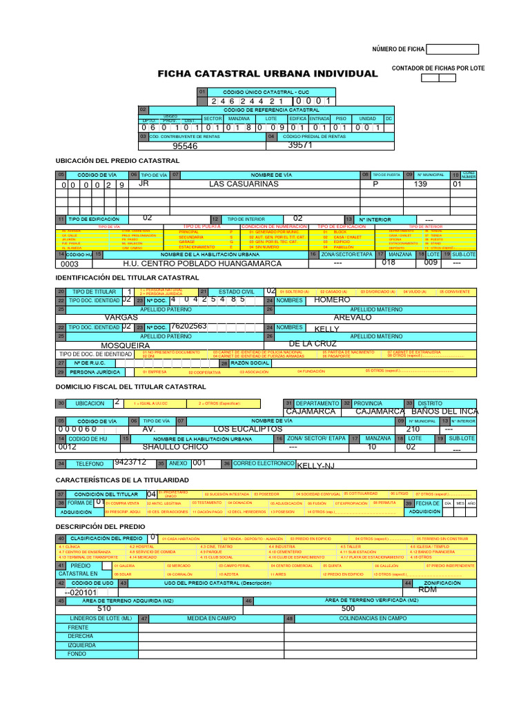 Anexo 01 Ficha Catastral Urbana Individual | PDF