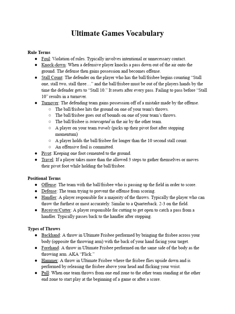 Ultimate Games Vocabulary 1 | PDF | Sports Rules And Regulations | Sports