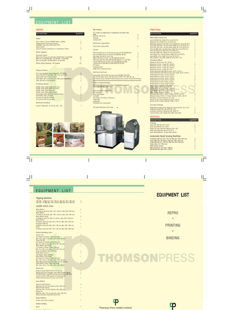 Complete Equipment List | PDF | Macintosh | Bookbinding