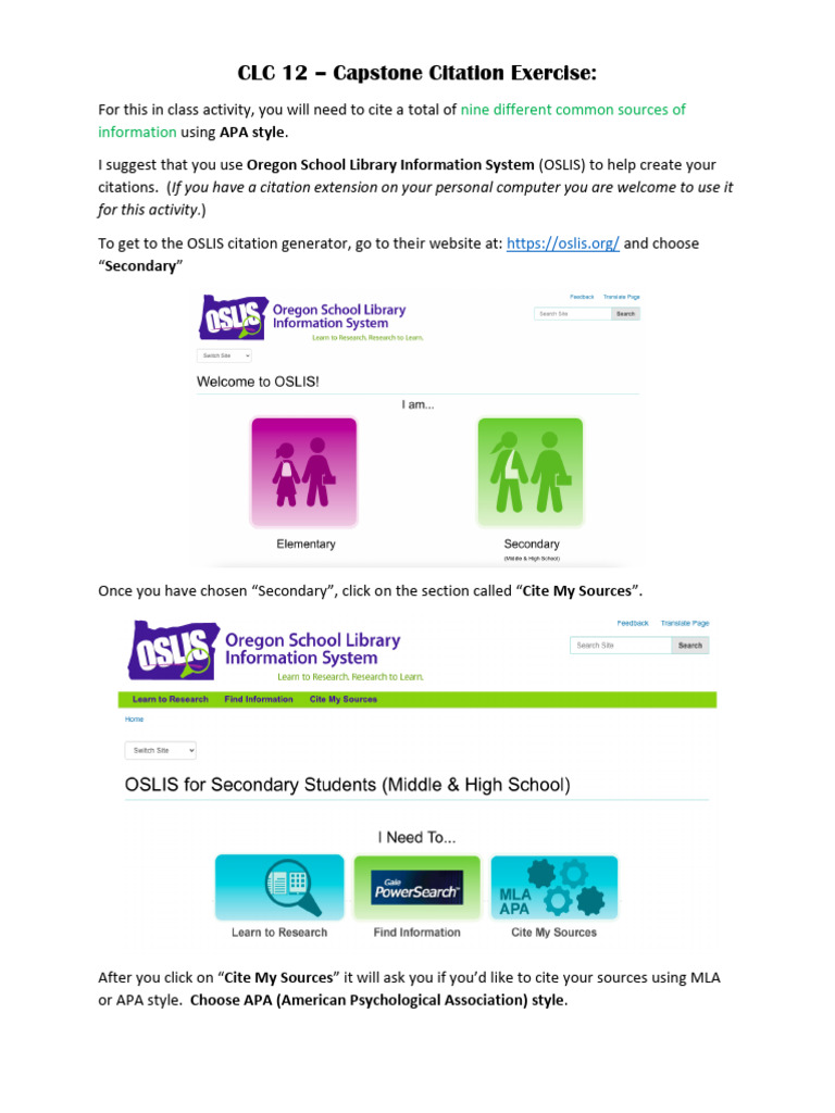 CLC 12 - Capstone Citation Exercise - Updated 1 | PDF | Apa Style | Citation