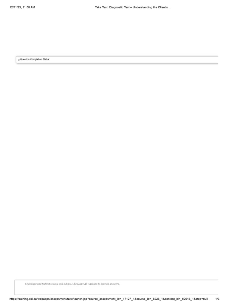 Take Test - Diagnostic Test - Understanding The Client's .. | PDF