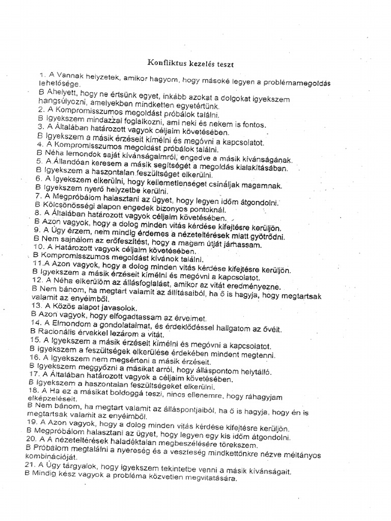 Thomas Kilmann Konfliktus Kezelés Teszt | PDF