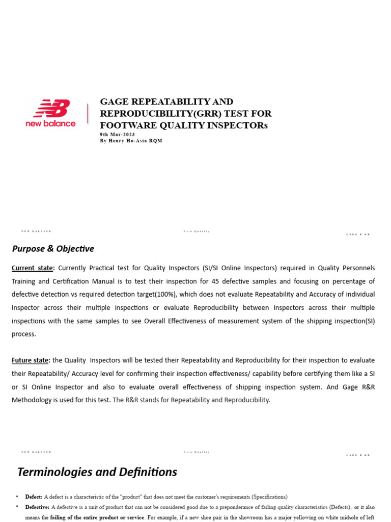 Footwear Quality Inspector GRR Guide | PDF | Accuracy And Precision ...