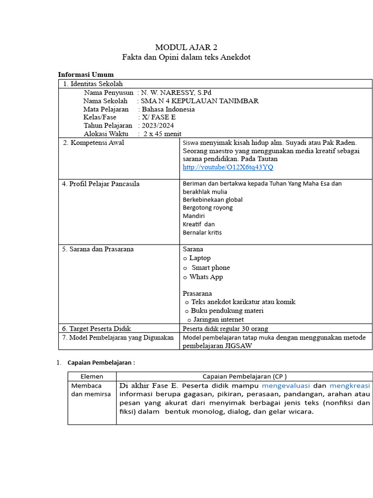 MODUL AJAR 2 Bhs Indonesia | PDF