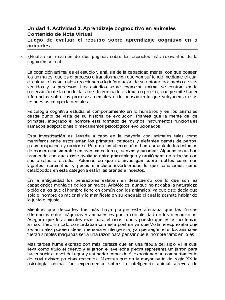 Cognición Animal y Aprendizaje | PDF | Etología | Zoología