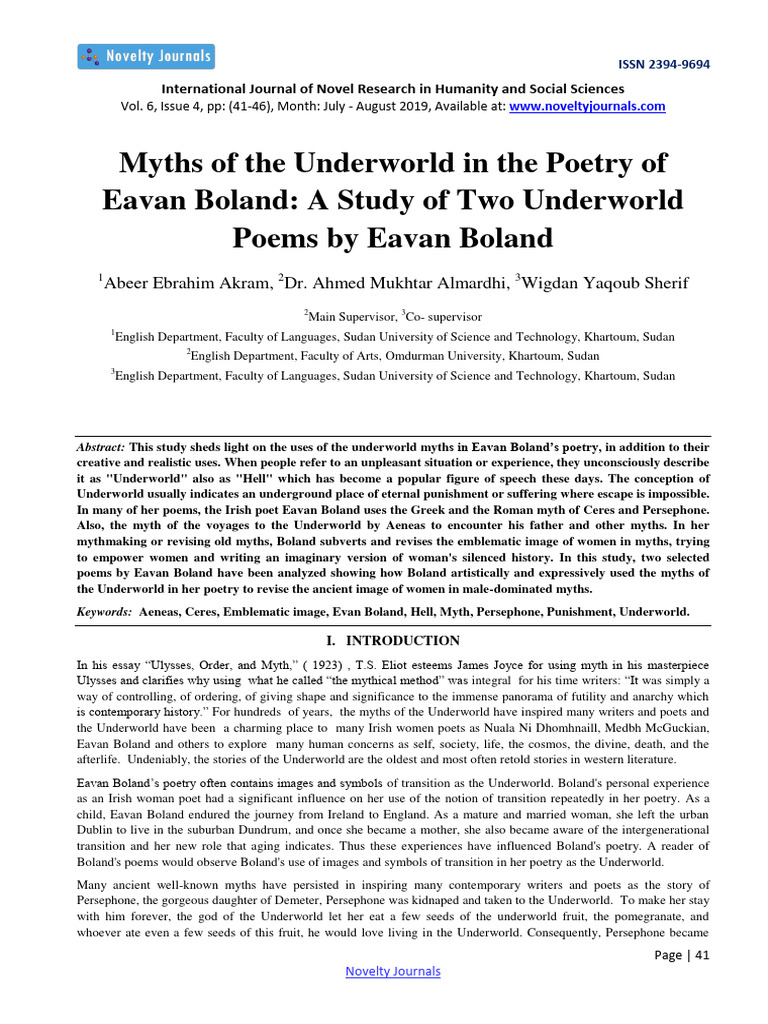 Eavan Boland's Underworld Myths Explored | PDF | Social Science | Classics