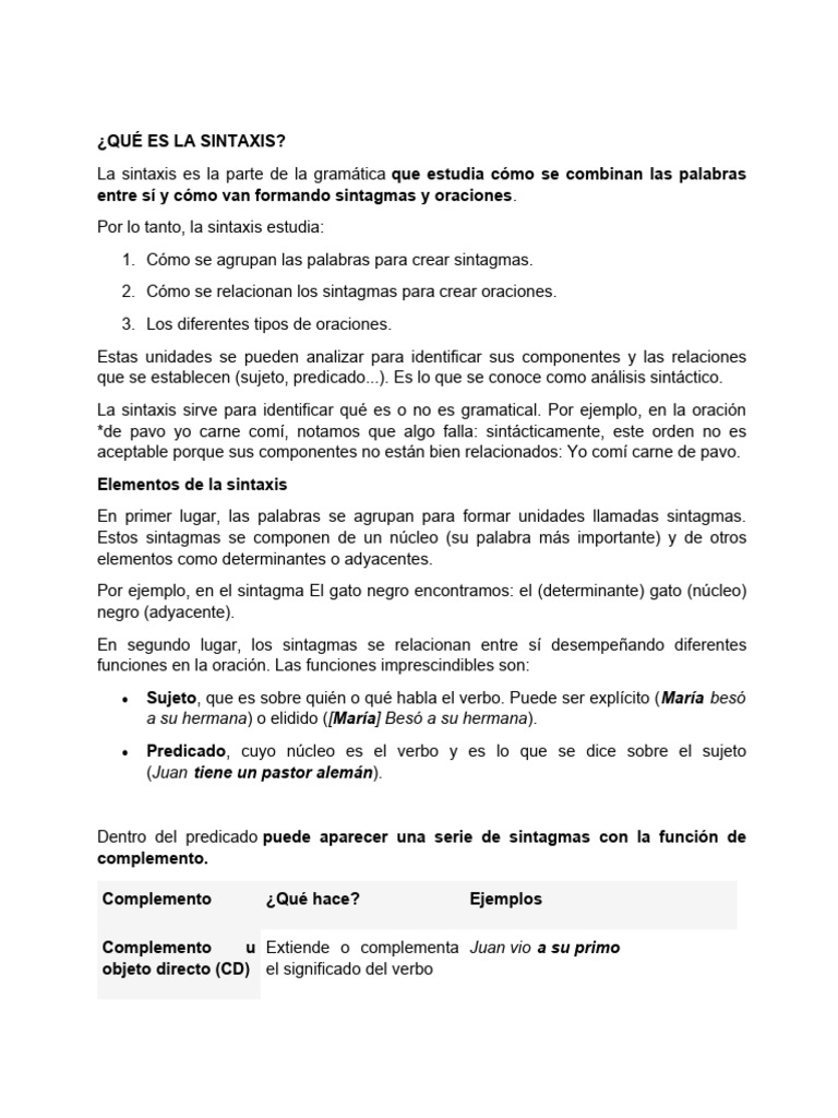 Definición y elementos de la sintaxis | PDF | Predicado (Gramática ...