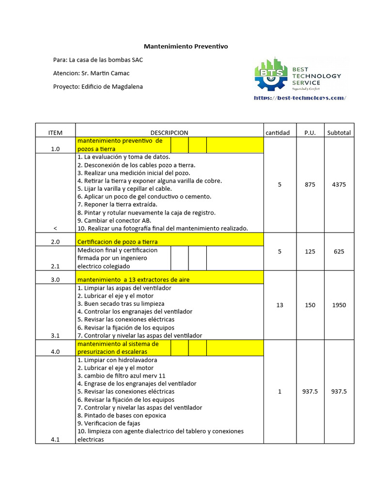 MTTO Prev-CASA DE LAS BOMBAS-EFIF MAGDALENA | PDF