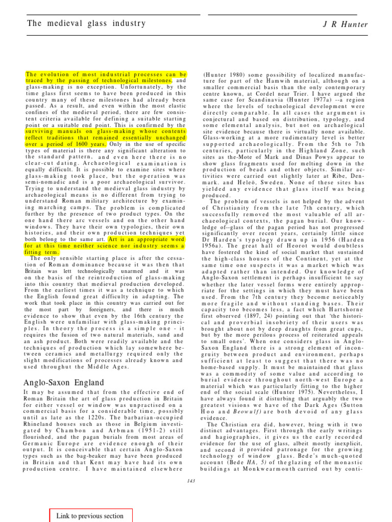 Hunter Medieval Glass Industry | PDF | Glasses | Anglo Saxons
