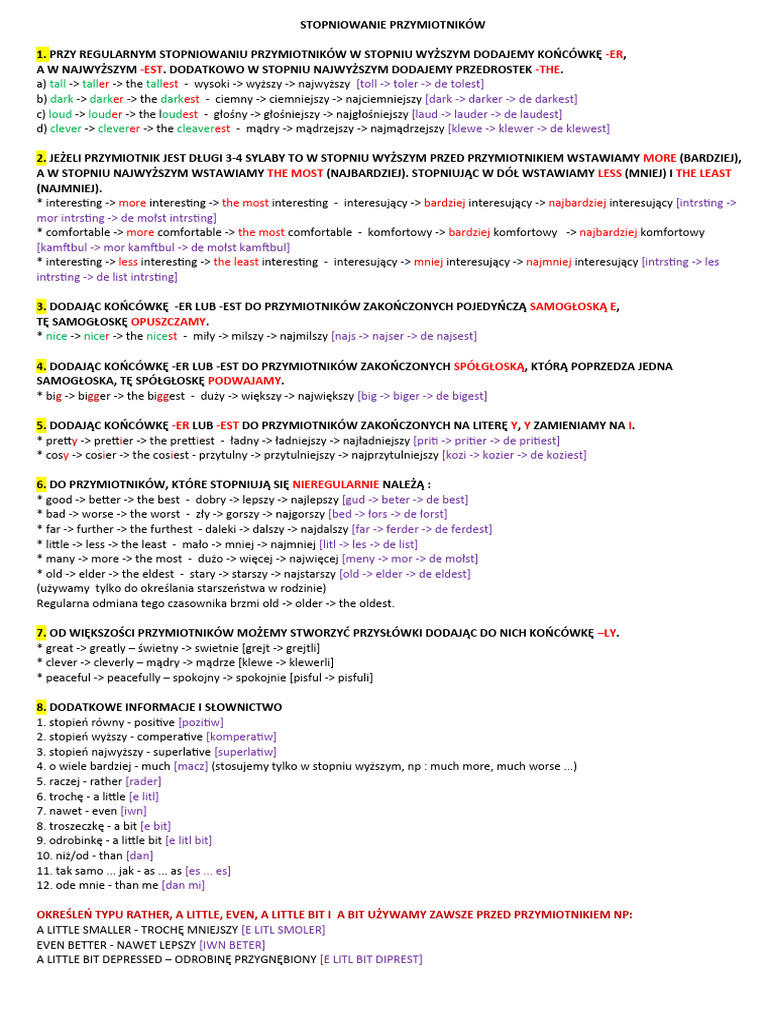 Stopniowanie Przymiotnikow | PDF
