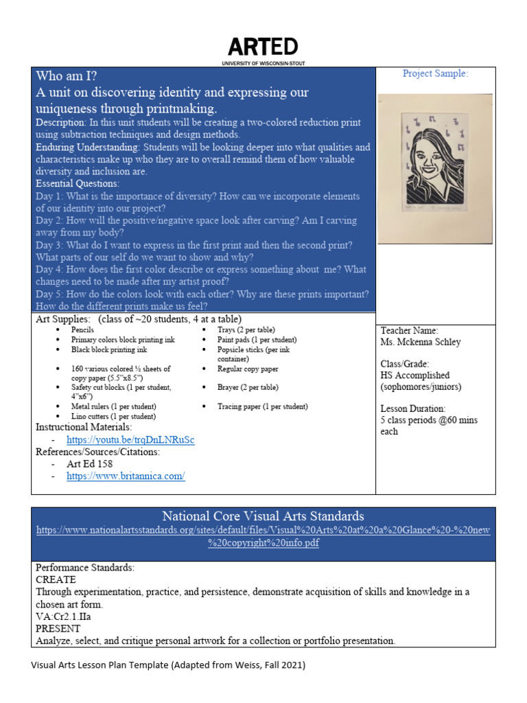 158 Esa Entire Lesson Plan | PDF | Printmaking | Educational Assessment