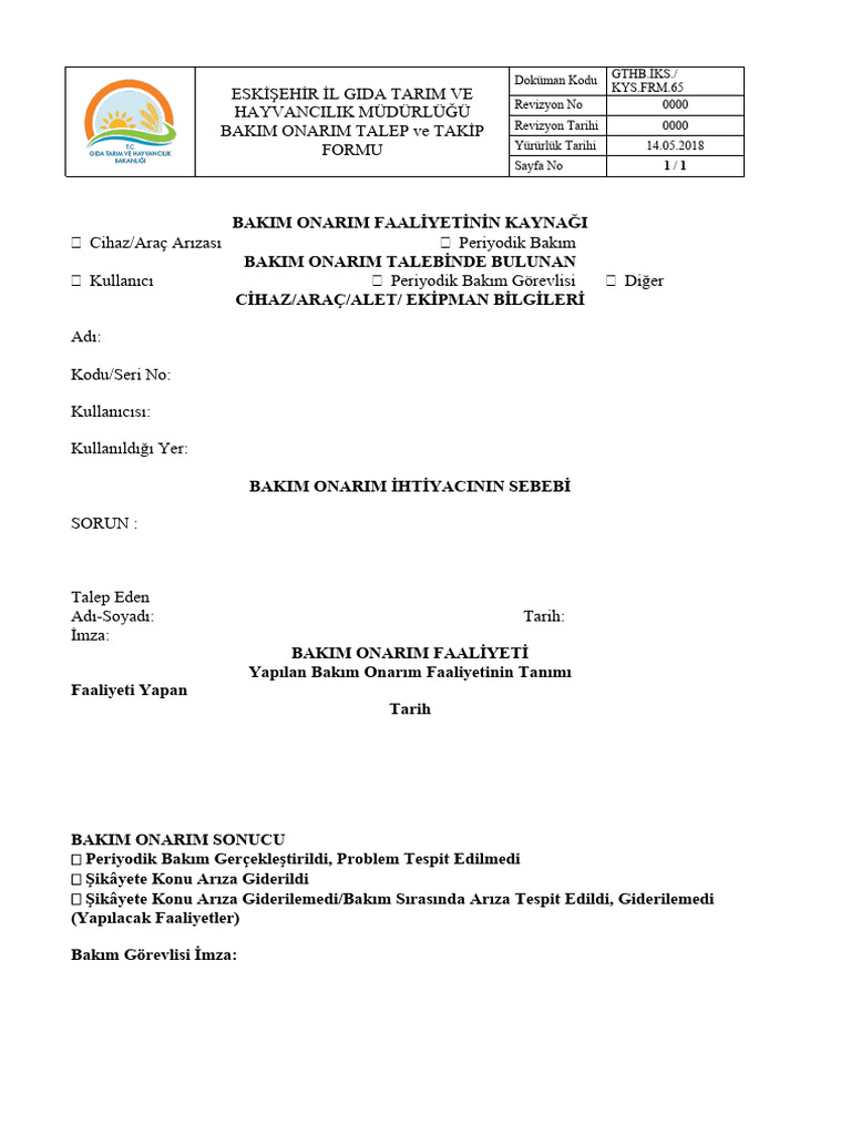 Form - 65 Bakım Onarım Talep Formu | PDF