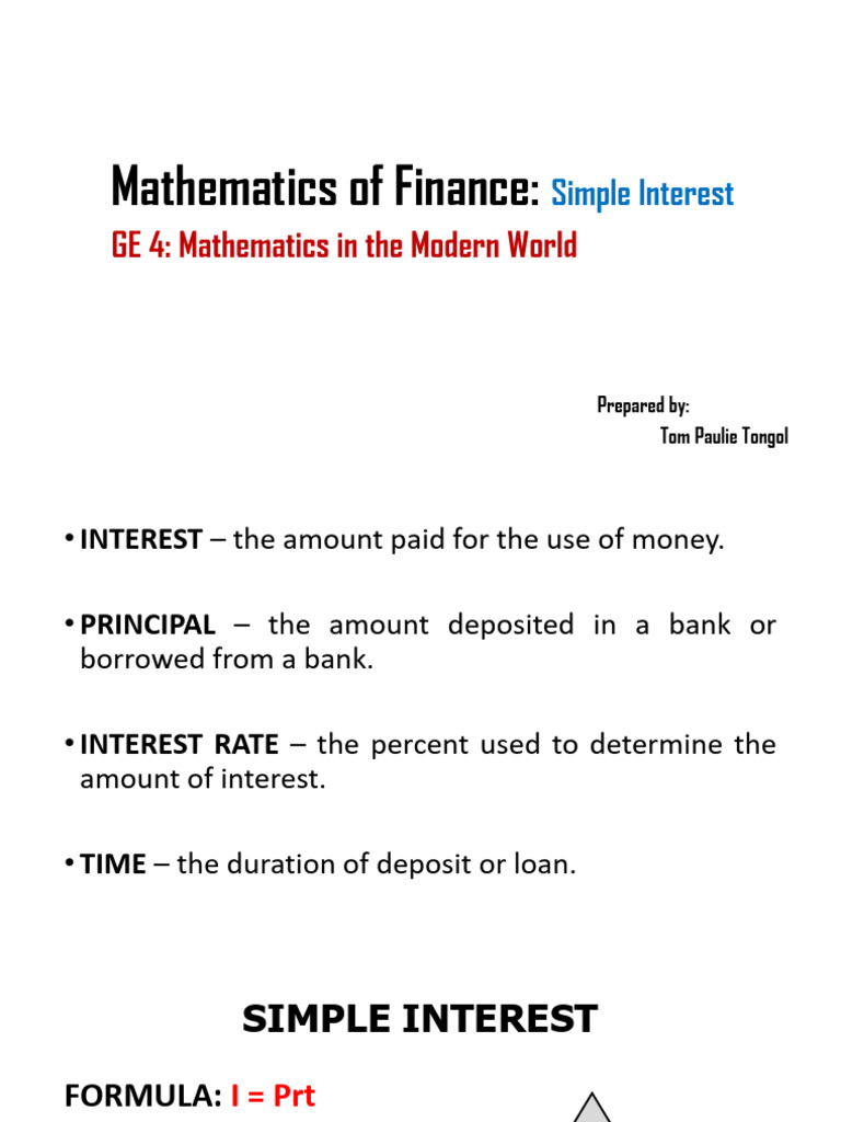 Topic 5.-Topic 5 - Mathematics of Finance - Simple Interest-01 | PDF