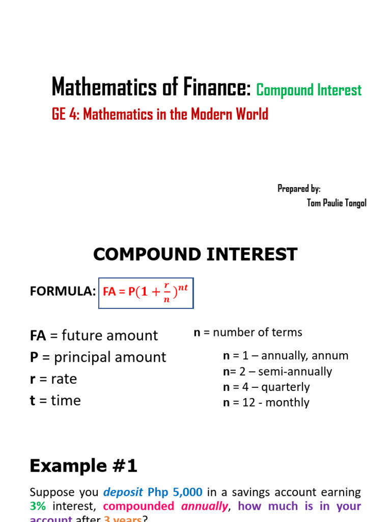 Topic 6.-Topic 6 - Mathematics of Finance - Compound Interest-01 | PDF