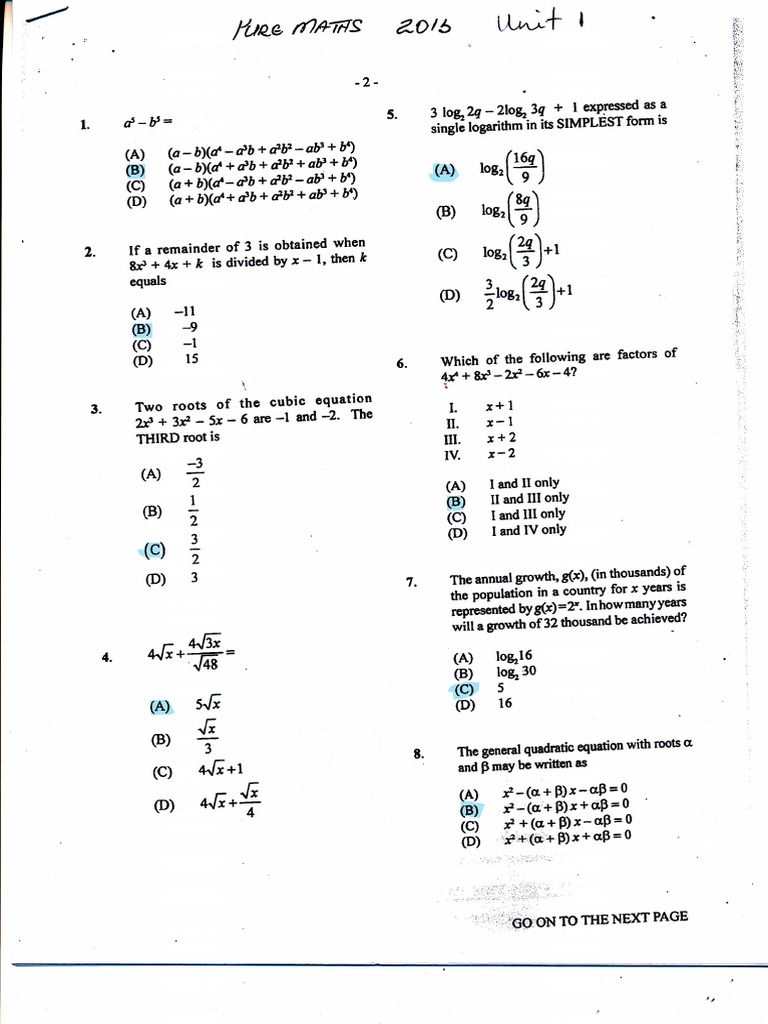 June 2015 CAPE Pure Mathematics U1 P1 | PDF