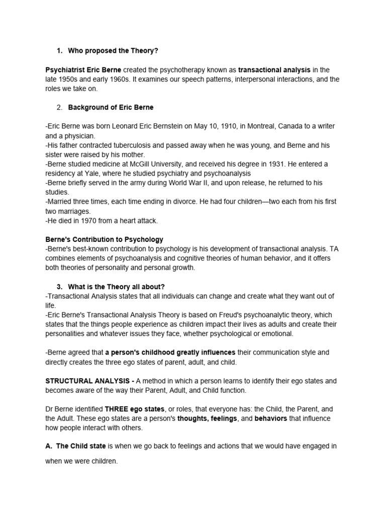 Berne's Transactional Analysis-Revised | PDF | Scientific Theories ...