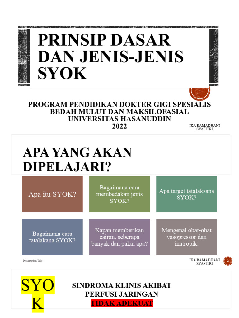 Prinsip Dasar Dan Jenis Syok - Ika Ramadhani Syafitri | PDF
