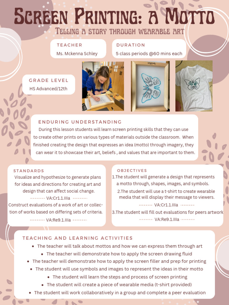 Screen Printing Lesson Plan | PDF