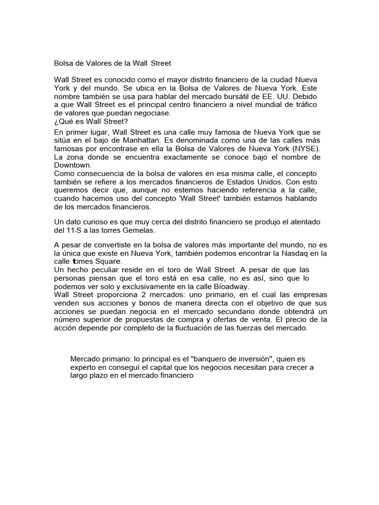 Bolsa de Valores de La Wall Street | PDF | Bolsa | Bolsa de Nueva York