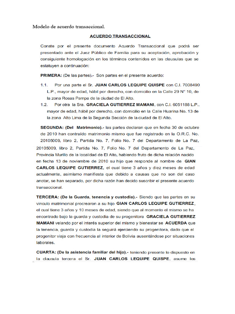 Modelo de Acuerdo Transaccional | PDF | Derecho