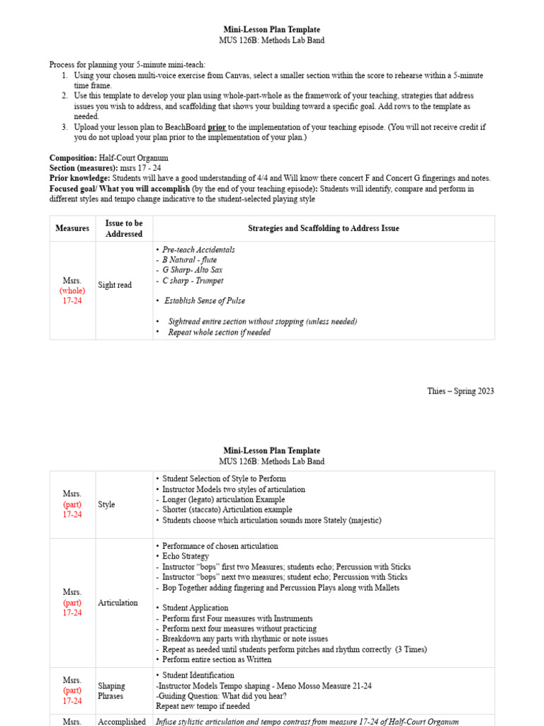mini-teach 3 lesson plan - mus 126b - fall 2023 | PDF | Tempo | Musical ...