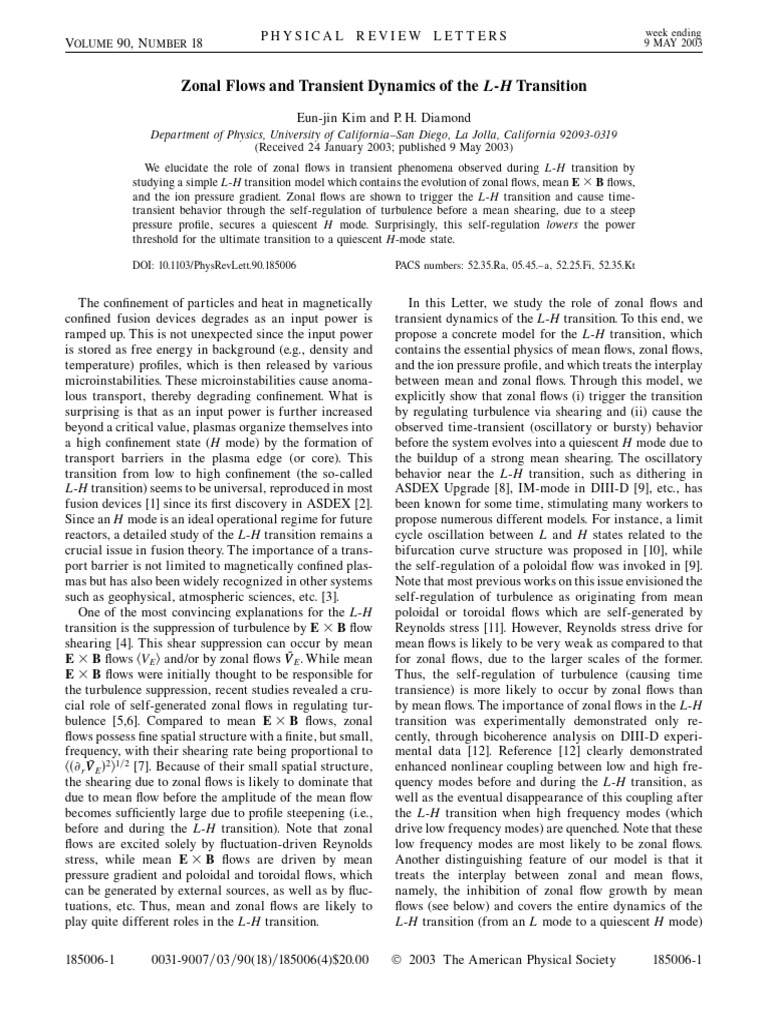 Zonal Flows and Transient Dynamics of The L-H Transition | PDF | Turbulence | Waves