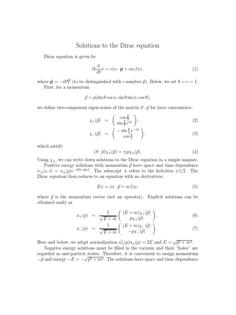 Dirac Equation Solutions Explained | PDF | Theoretical Physics ...