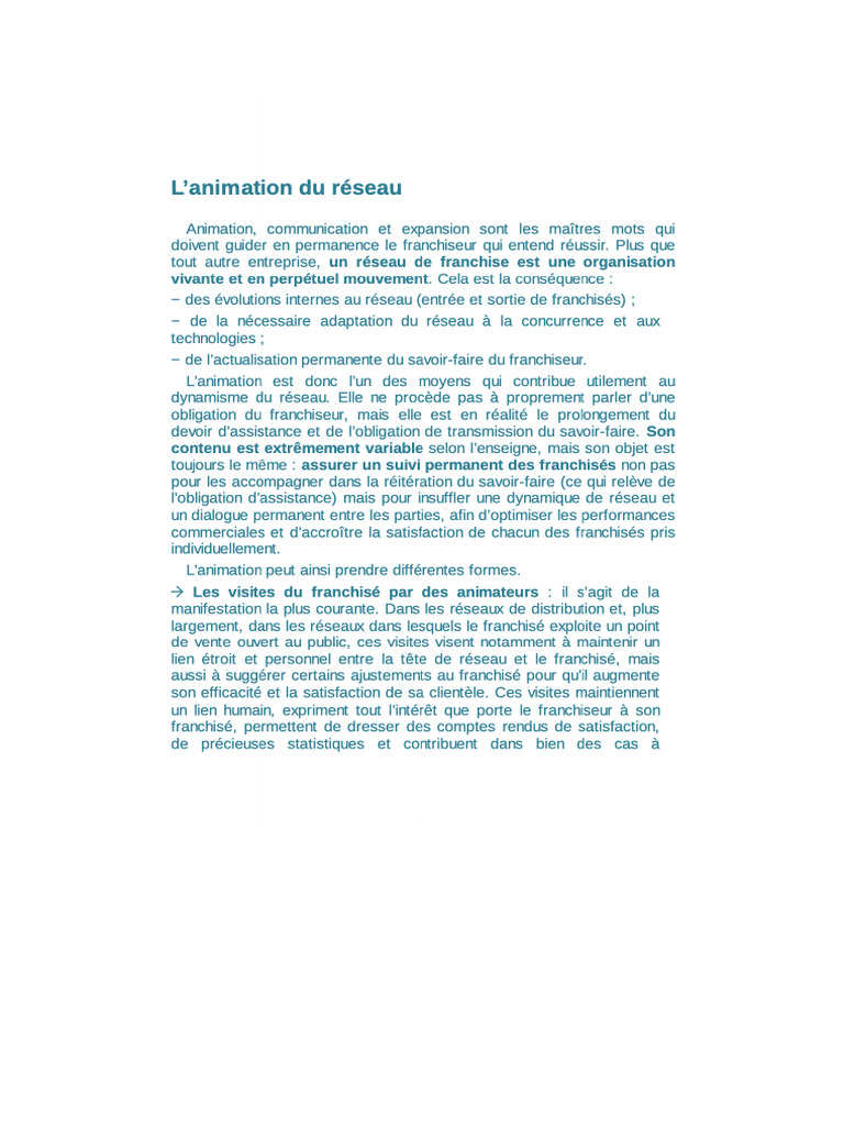 Animation Réseau de Franchise | PDF